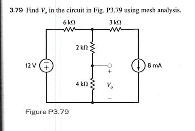 Solved 3.79 Find V, in the circuit in Fig. P3.79 using mesh | Chegg.com