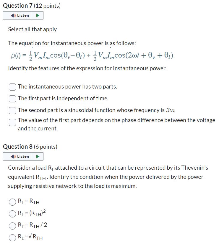 Solved Select all that apply The equation for instantaneous | Chegg.com