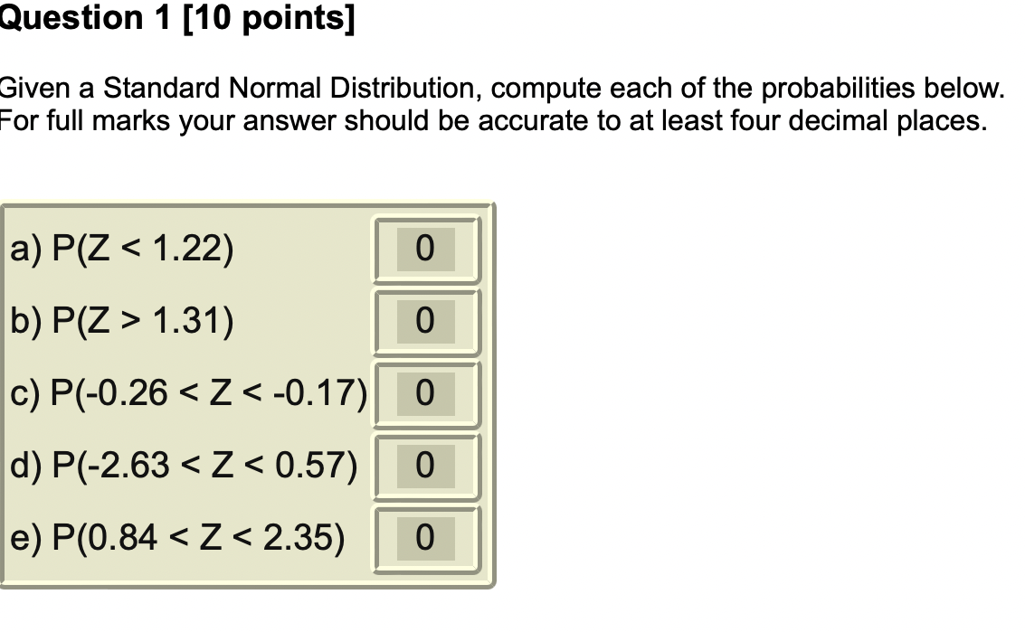 Solved Given a Standard Normal Distribution, compute each of | Chegg.com