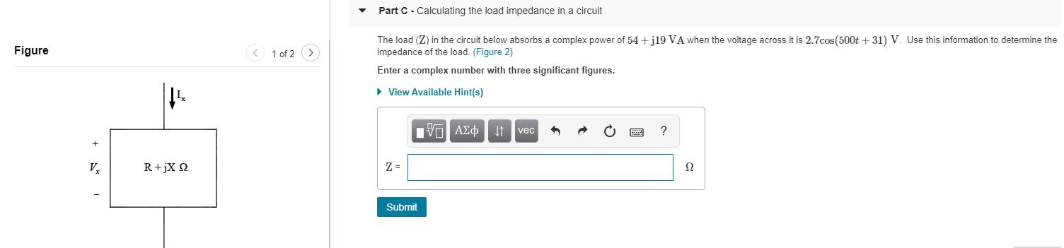 Solved Part C - Calculating the load impedance in a circuit | Chegg.com