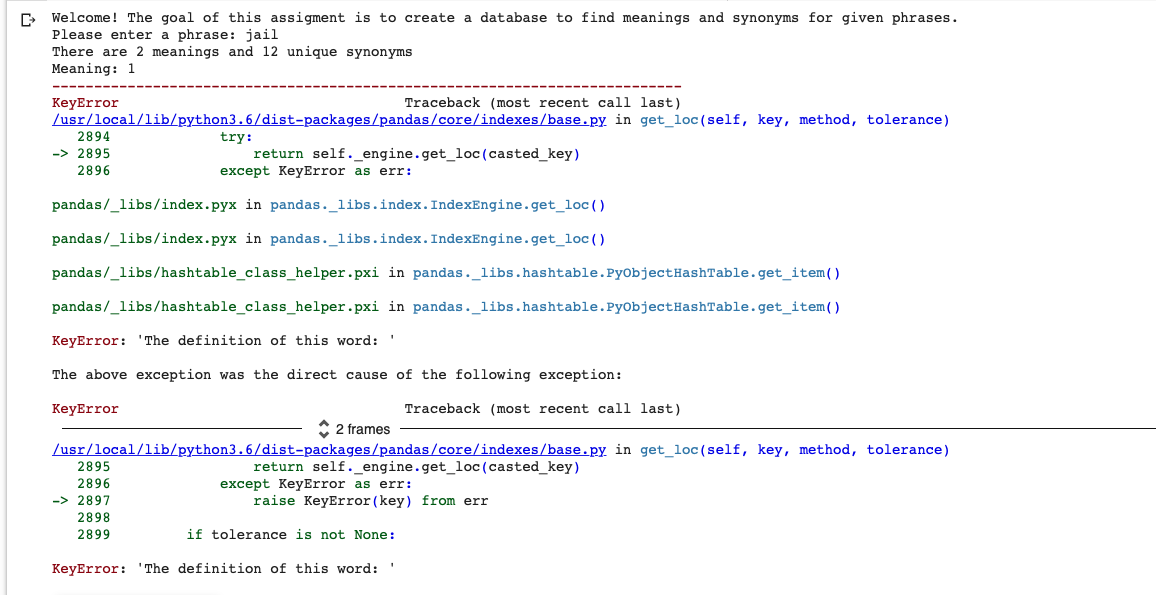 KeyError in python, please help, I don't understand | Chegg.com