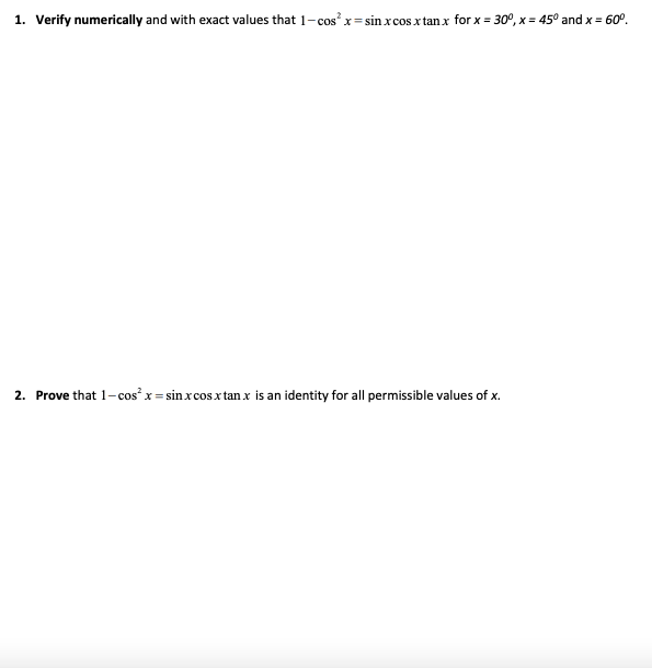 Solved 1. Verify numerically and with exact values that | Chegg.com
