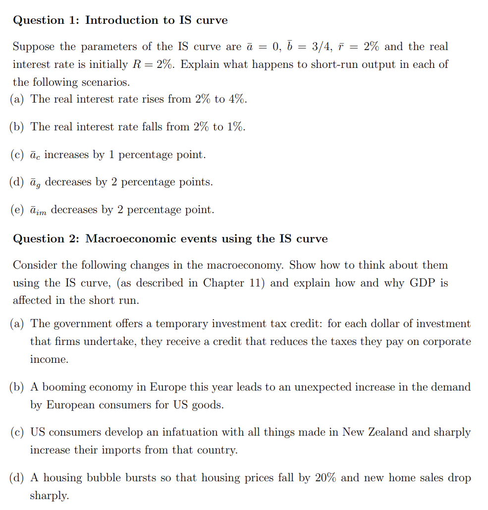 Solved Question 1: Introduction to IS curveSuppose the | Chegg.com