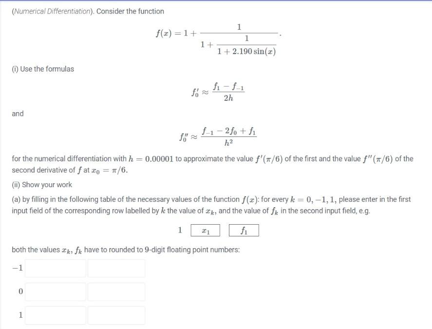 Solved (Numerical Differentiation). Consider the function | Chegg.com