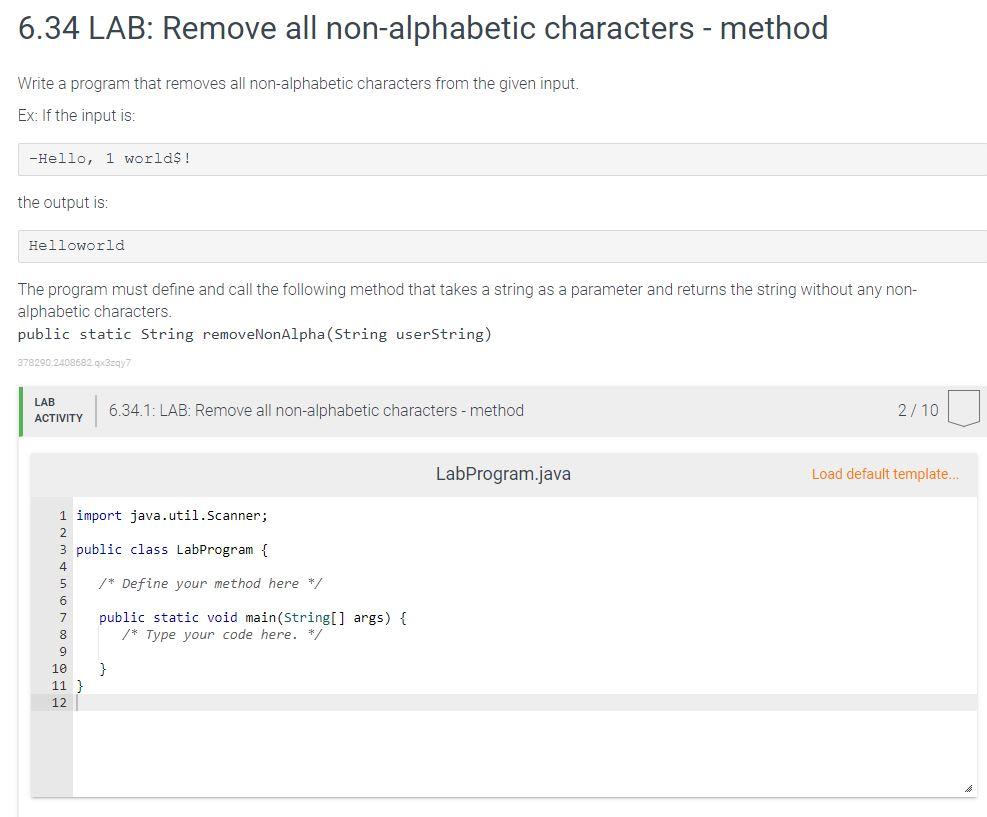 Solved 6 34 LAB Remove All Non alphabetic Characters Chegg