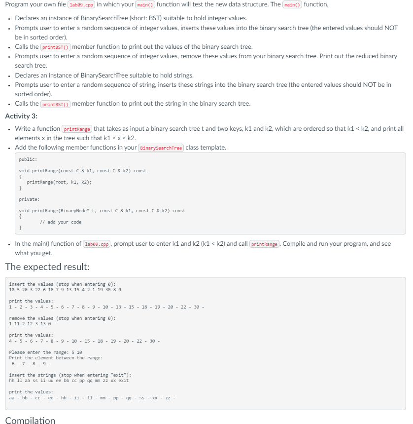 Solved mplement the Binary Search Tree ADT in bst.cpp | Chegg.com