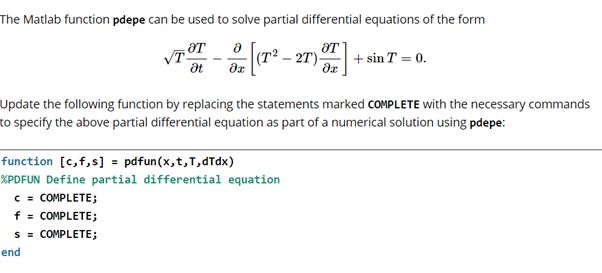 Solved The Matlab function pdepe can be used to solve | Chegg.com