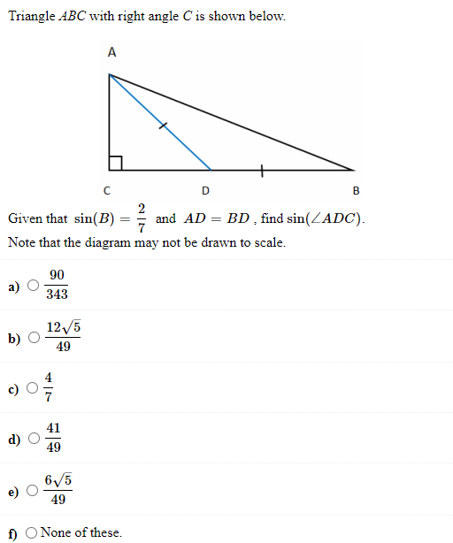 Solved Triangle ABC with right angle C is shown below. Given | Chegg.com