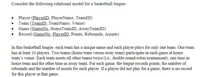 Solved Consider the following relational model for a | Chegg.com