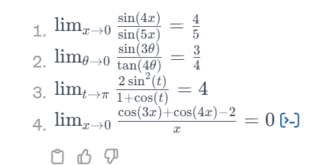 Solved limx→0sin(4x)sin(5x)=45limθ→0sin(3θ)tan(4θ)=34limt→π2 | Chegg.com