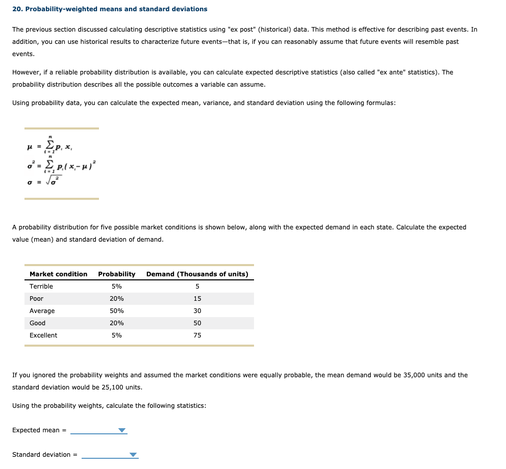 Solved 20. Probability-weighted means and standard | Chegg.com