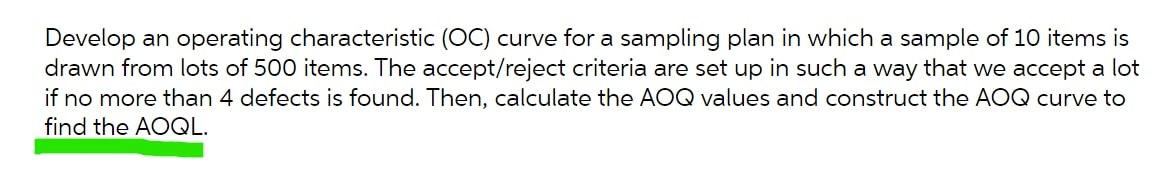 Solved Develop an operating characteristic (OC) curve for a | Chegg.com