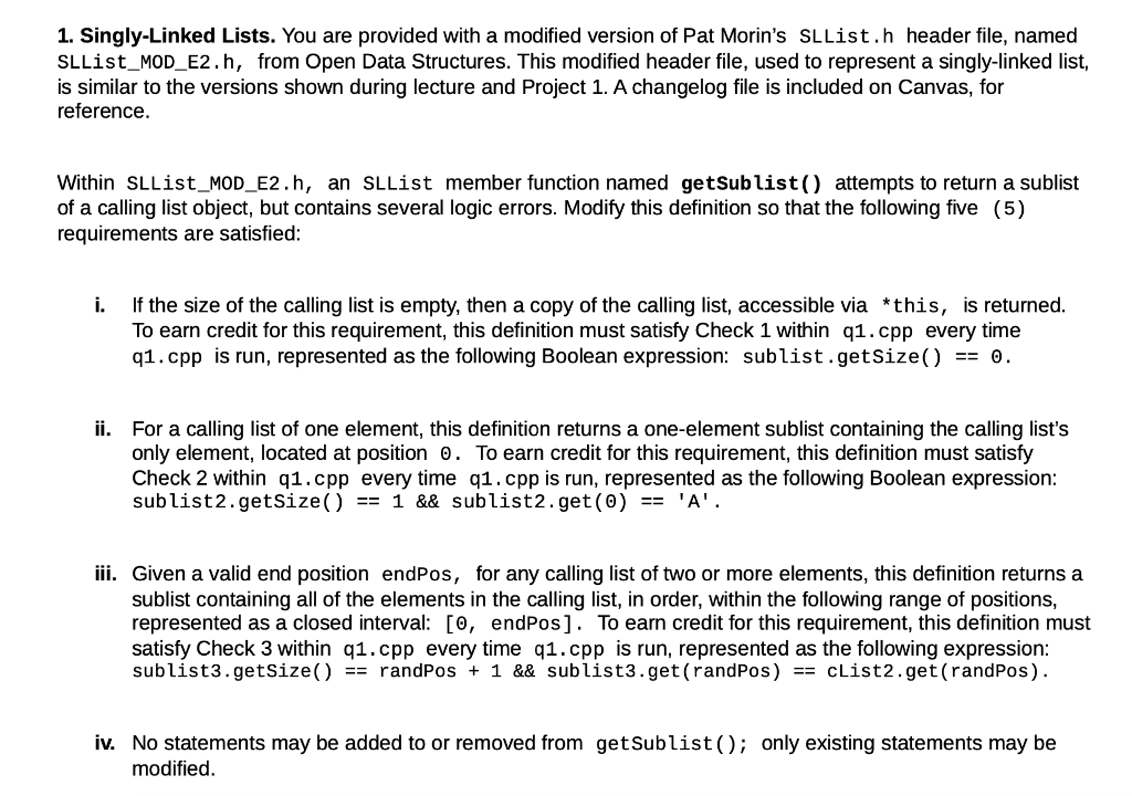 Solved 1. Singly-Linked Lists. You are provided with a | Chegg.com