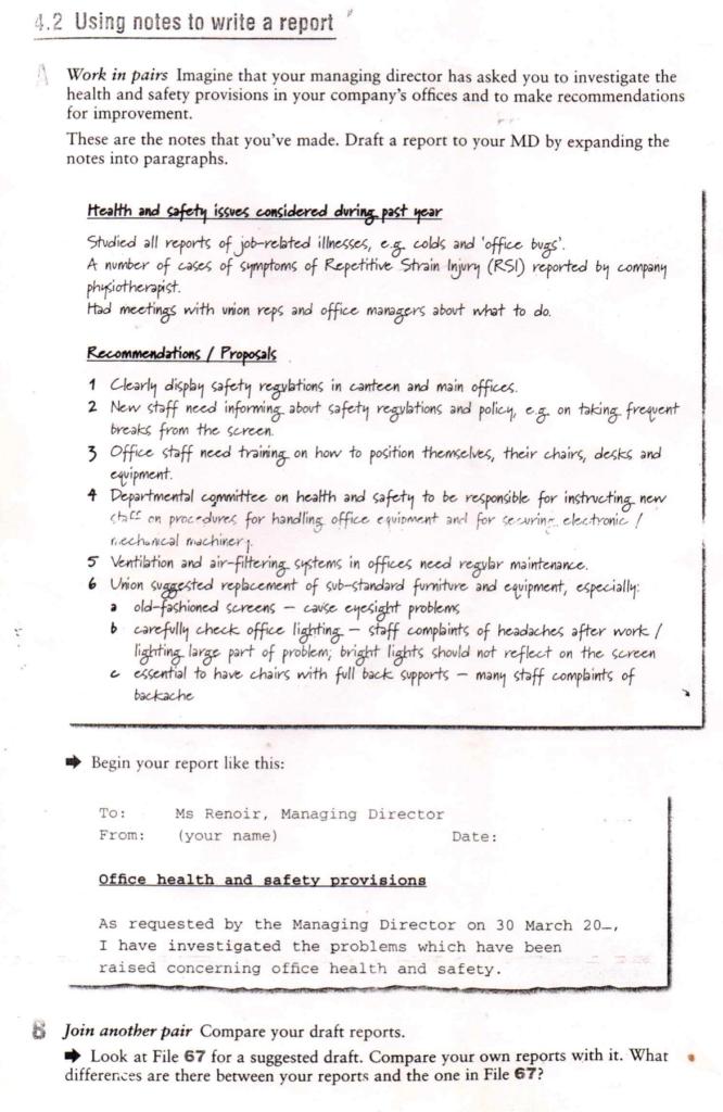4.2 Using notes to write a report Work in pairs | Chegg.com