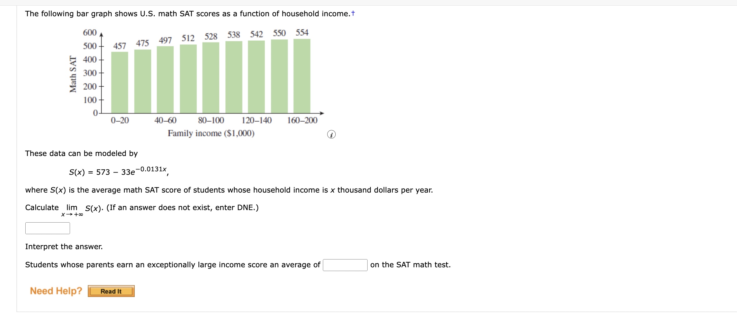 Solved The following bar graph shows U.S. math SAT scores as | Chegg.com
