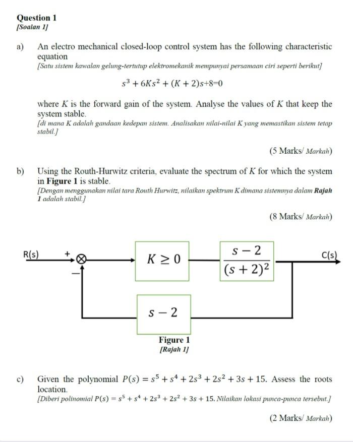 Solved Question 1 [Soalan 11 a) An electro mechanical | Chegg.com