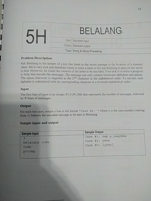Solved 51 BELALANG 5H Input Standard input Output Standard | Chegg.com
