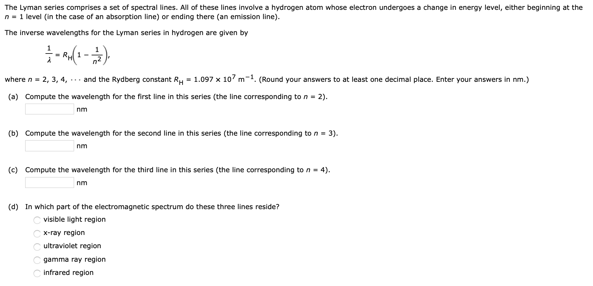 Solved The Lyman series comprises a set of spectral lines. | Chegg.com