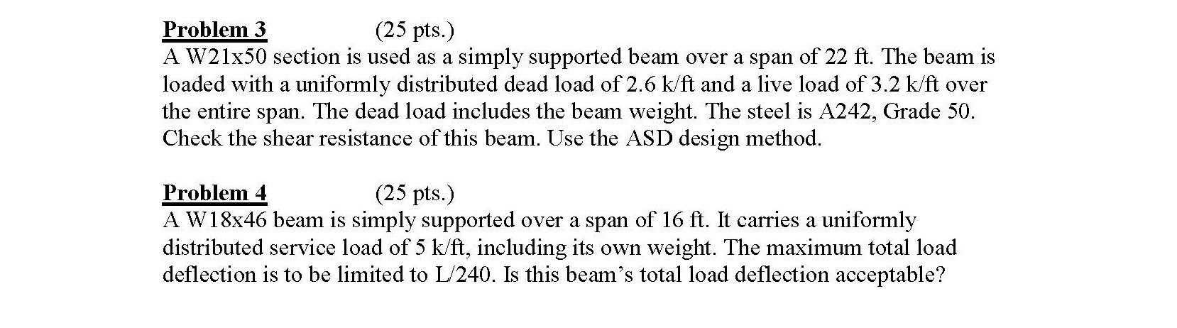 Solved Problem 3 (25 pts.) A W21x50 section is used as a | Chegg.com