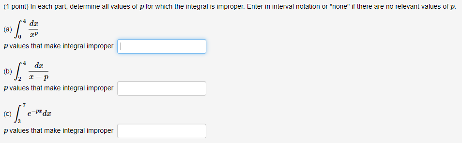 Solved (1 point) In each part, determine all values of p for | Chegg.com