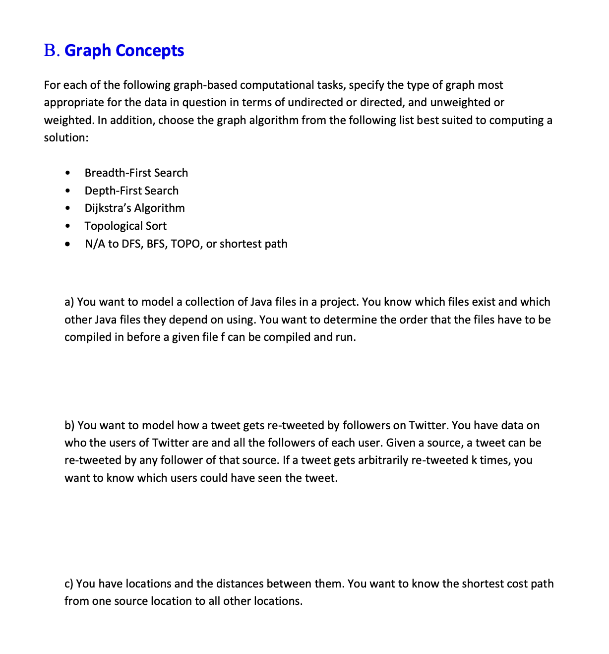 Solved B. Graph Concepts For each of the following | Chegg.com