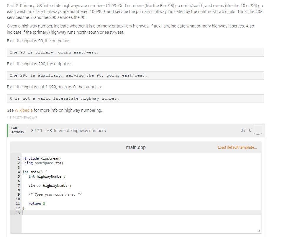 Solved Part 2: Primary U.S. interstate highways are numbered | Chegg.com
