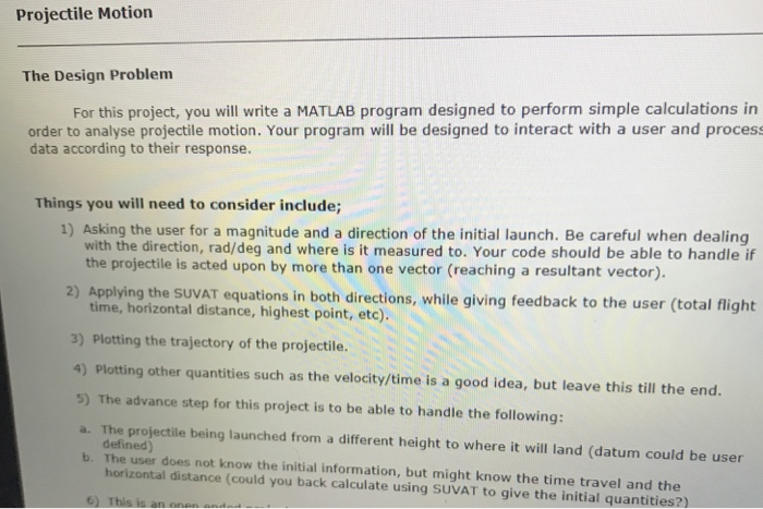 Solved Projectile Motion The Design Problem For this | Chegg.com