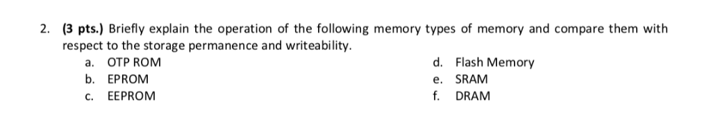 Solved 2. (3 pts.) Briefly explain the operation of the | Chegg.com