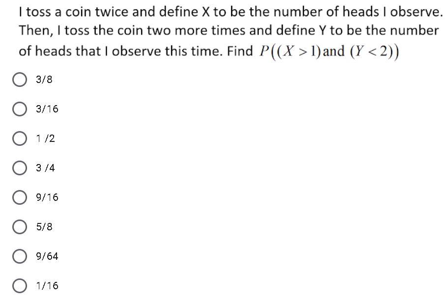 Solved I toss a coin twice and define X to be the number of | Chegg.com