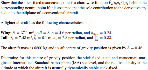Show that the stick-fixed manoeuvre point is a | Chegg.com