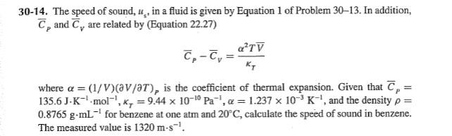 Solved 30-14. The speed of sound, 4., in a fluid is given by | Chegg.com