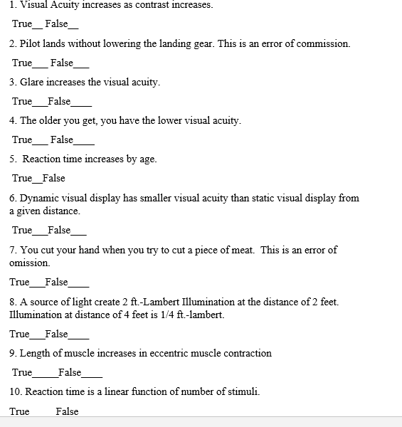 Solved 1. Visual Acuity increases as contrast increases. | Chegg.com