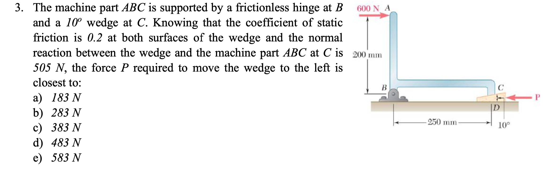 Solved 3. The machine part ABC is supported by a | Chegg.com