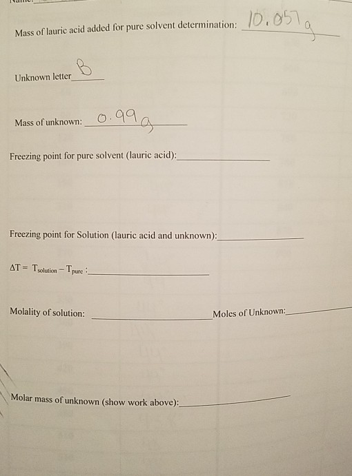 Solved pure solvent lauric acid freezing point is | Chegg.com