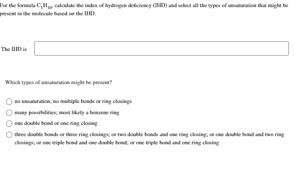Solved For the formula C5H10, ﻿calculate the index of | Chegg.com
