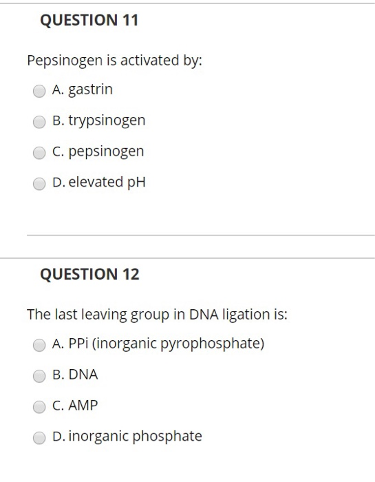 Solved QUESTION 11 Pepsinogen is activated by: A. gastrin B. | Chegg.com