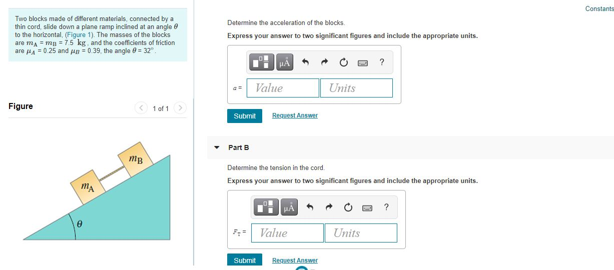 Solved Constants Two blocks made of different materials, | Chegg.com