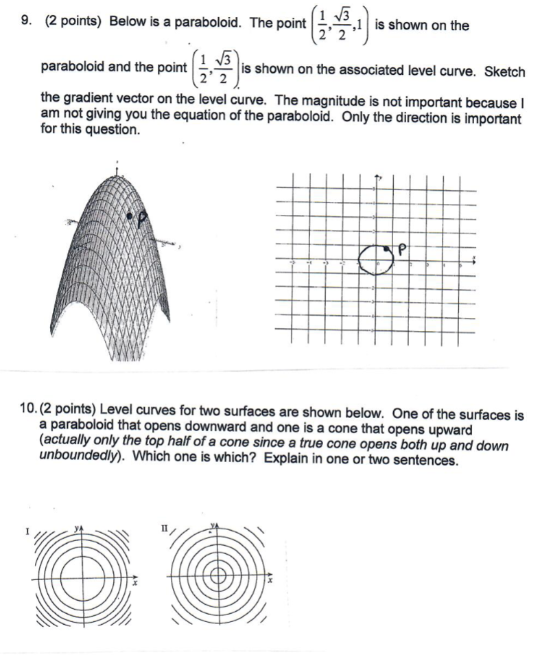 Solved 9. (2 points) Below is a paraboloid. The point is | Chegg.com