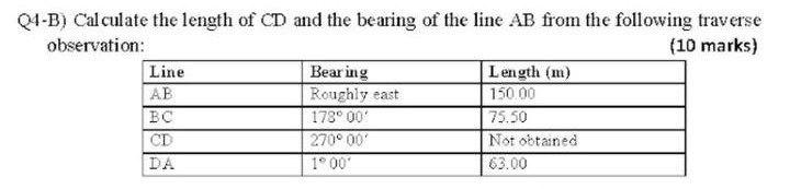 Solved 04-B) Calculate the length of CD and the bearing of | Chegg.com