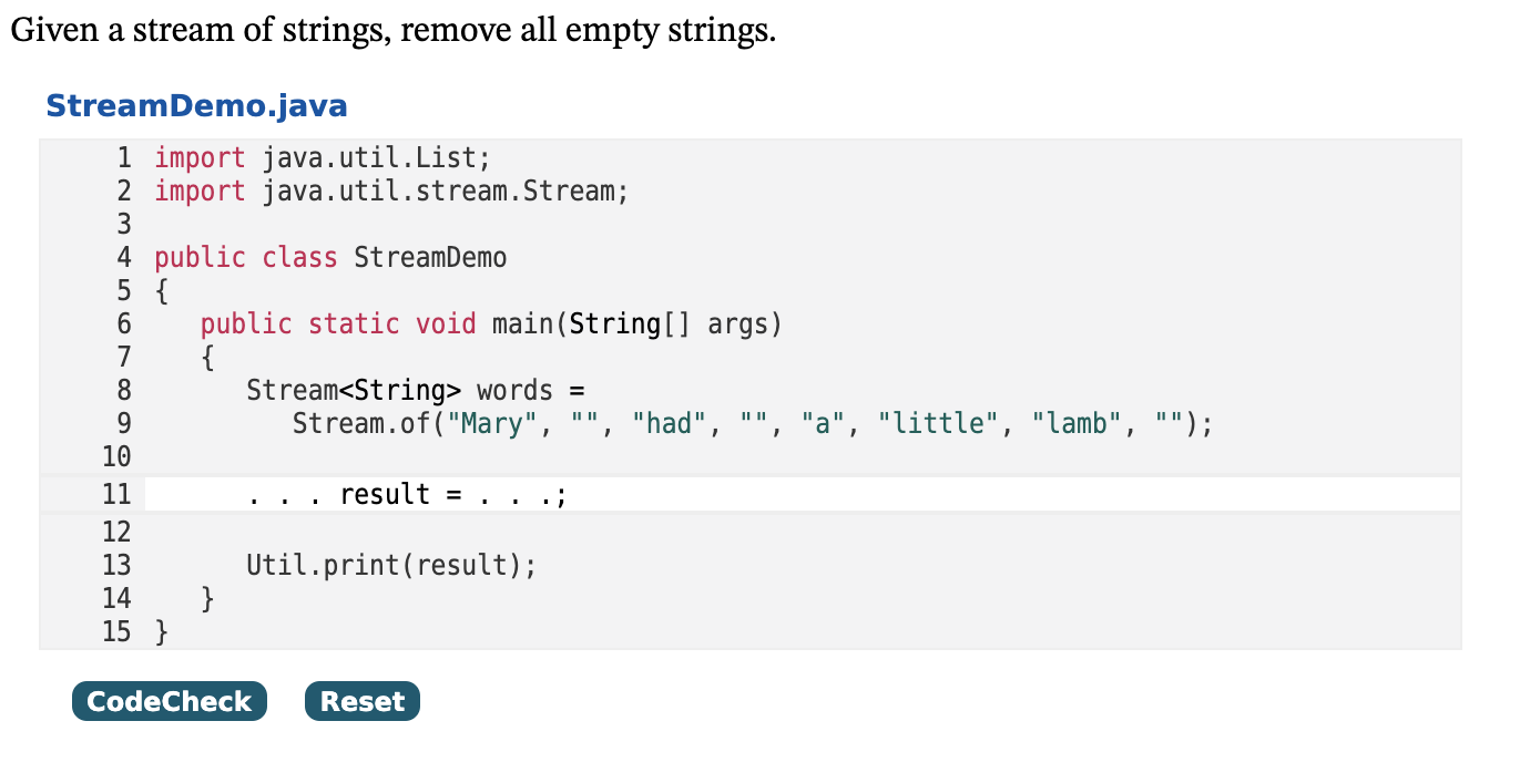 Solved Given A Stream Of Strings Remove All Empty Strings Chegg