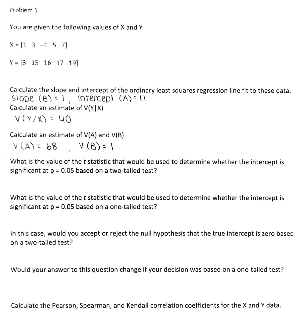 Solved You are given the following values of X and Y | Chegg.com