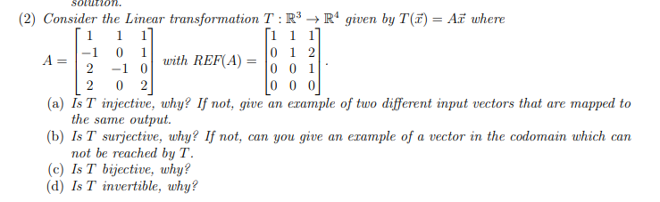 Solved (2) Consider the Linear transformation T:R3→R4 given | Chegg.com