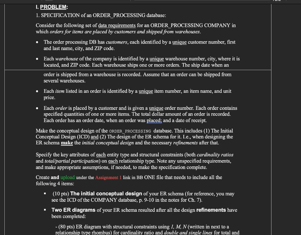 Solved I. PROBLEM: 1. SPECIFICATION of an ORDER_PROCESSING | Chegg.com