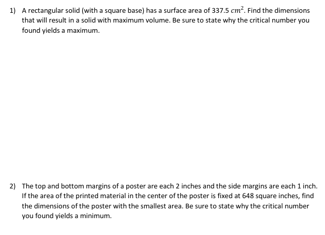 Solved 1) A rectangular solid (with a square base) has a | Chegg.com