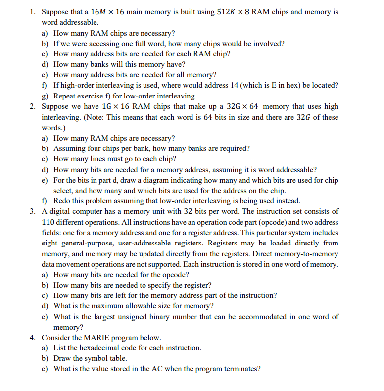 Solved 1. Suppose that a 16M×16 main memory is built using | Chegg.com