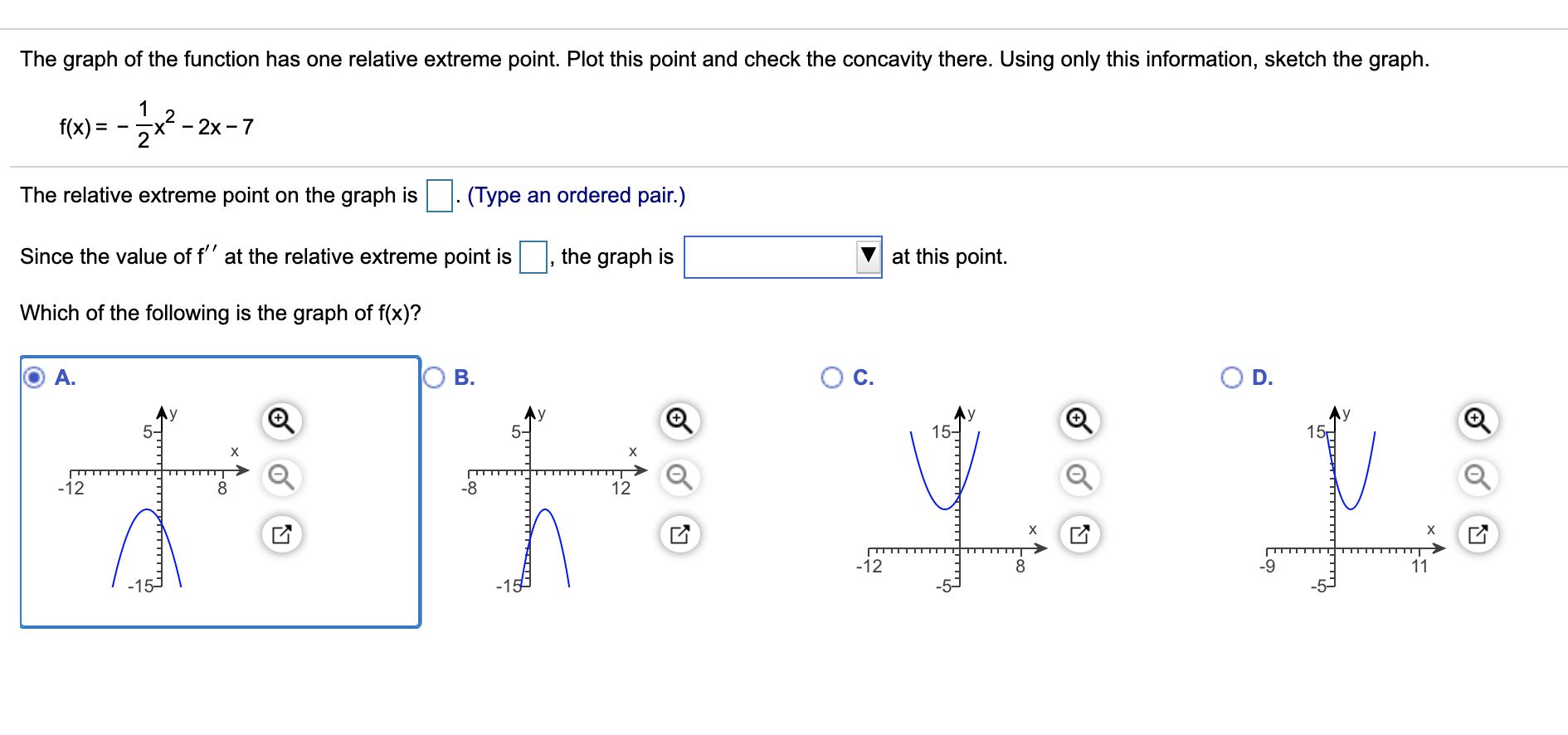 Solved The graph of the function has one relative extreme | Chegg.com