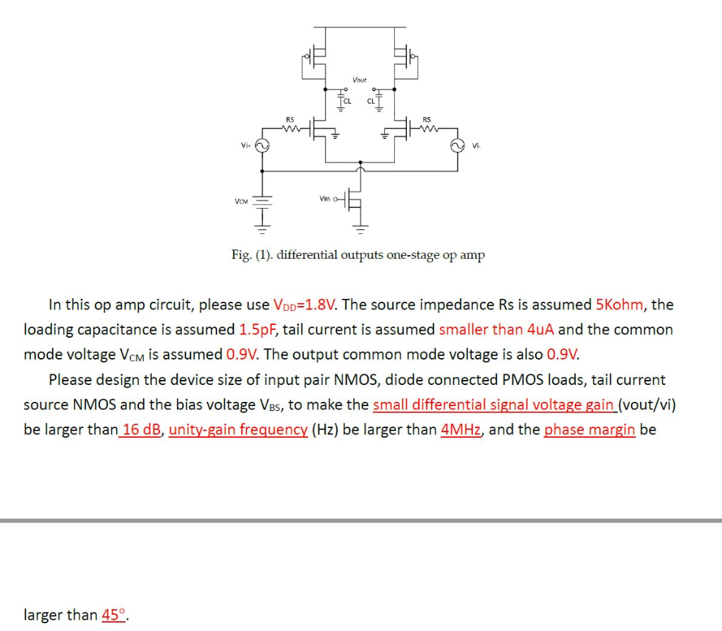 Solved w VCM Fig. (1). differential outputs one-stage op amp | Chegg.com