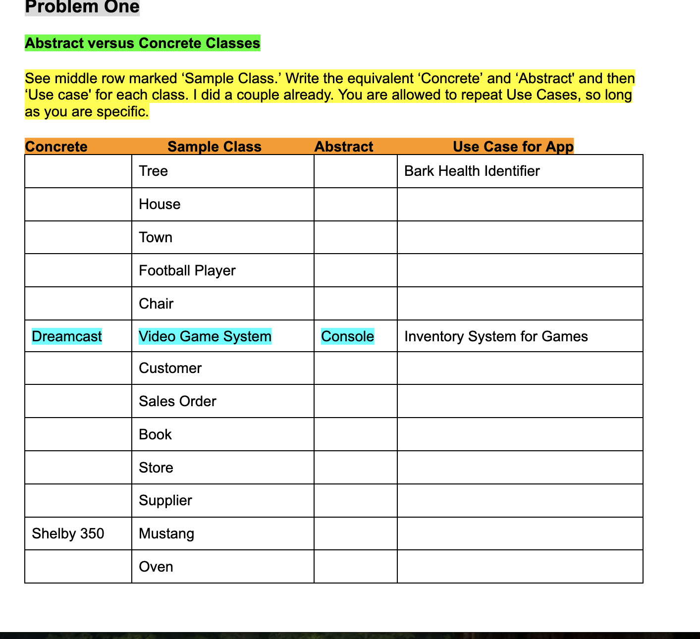 Solved Abstract versus Concrete ClassesSee middle row marked | Chegg.com