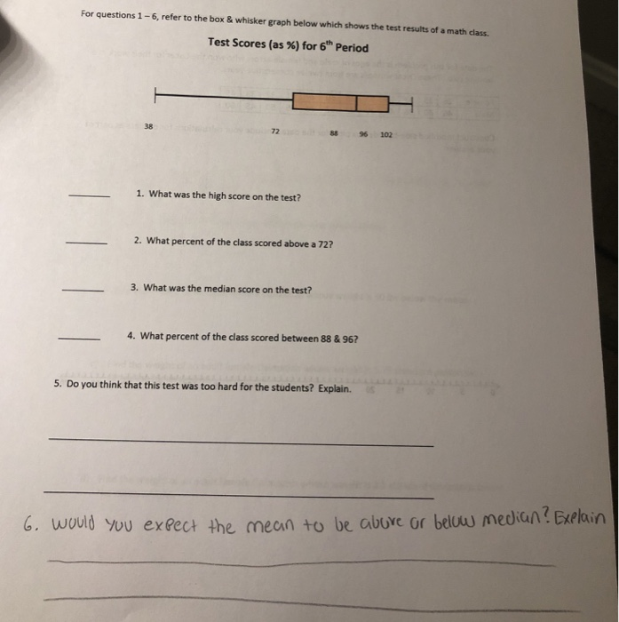 Solved For questions 1-6, refer to the box & whisker graph | Chegg.com