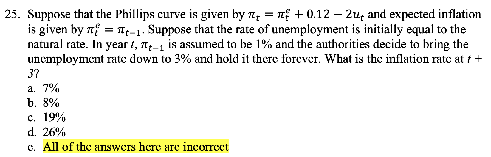 Solved 25. Suppose that the Phillips curve is given by | Chegg.com